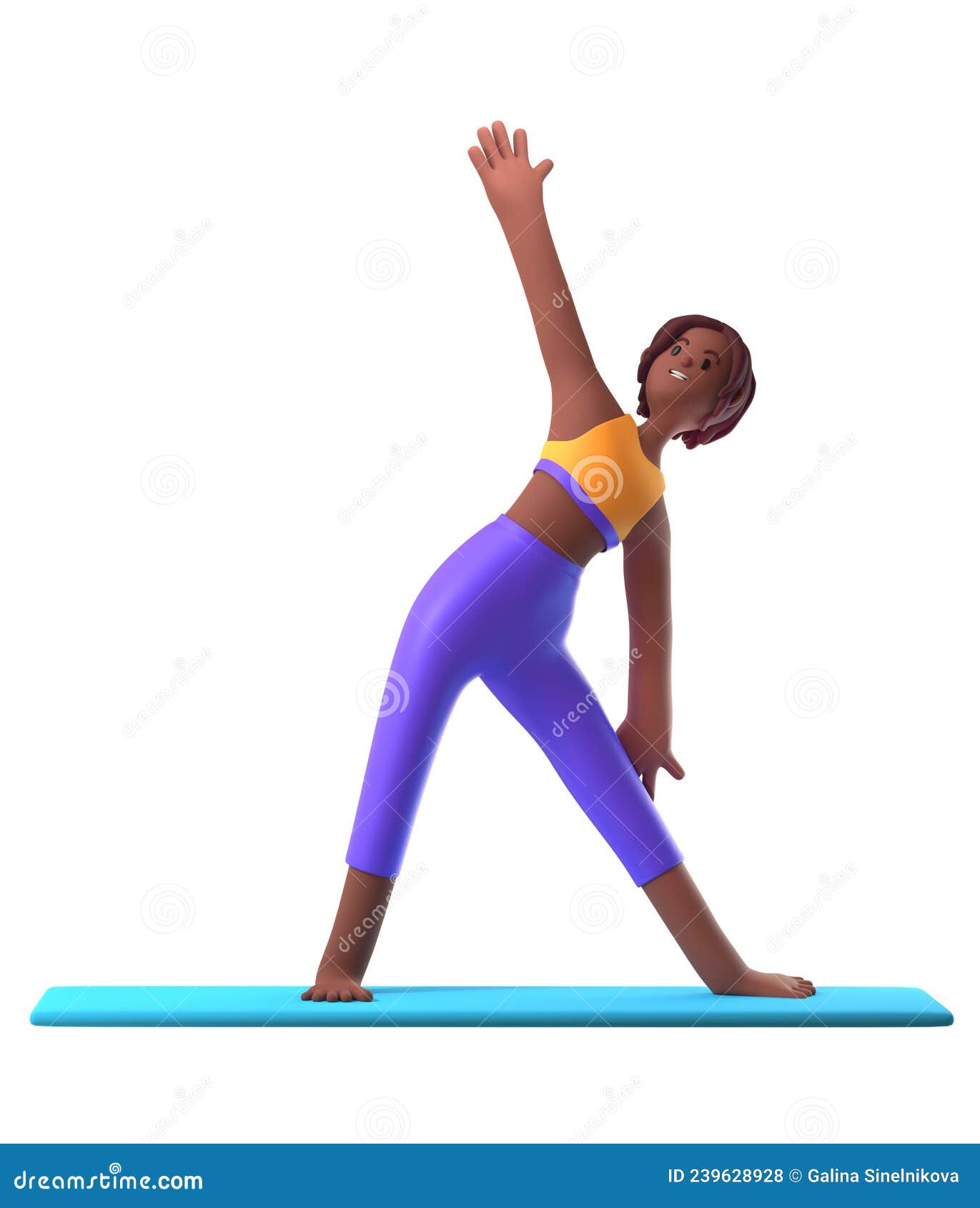 Yoga Dark Skinned Girl In Standing Position On White Background