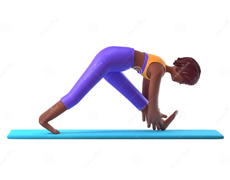 Yoga Dark Skinned Girl In Standing Position On White Background