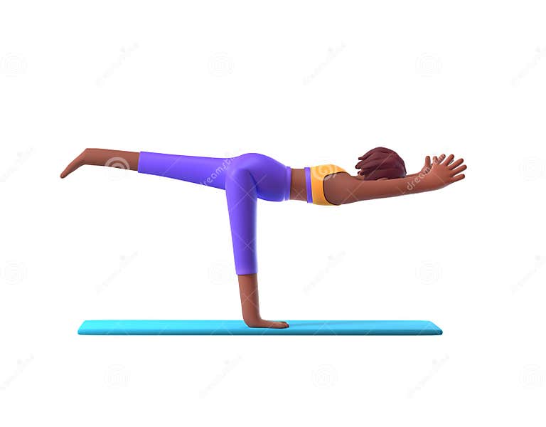 Yoga Dark Skinned Girl In Standing Position On White Background