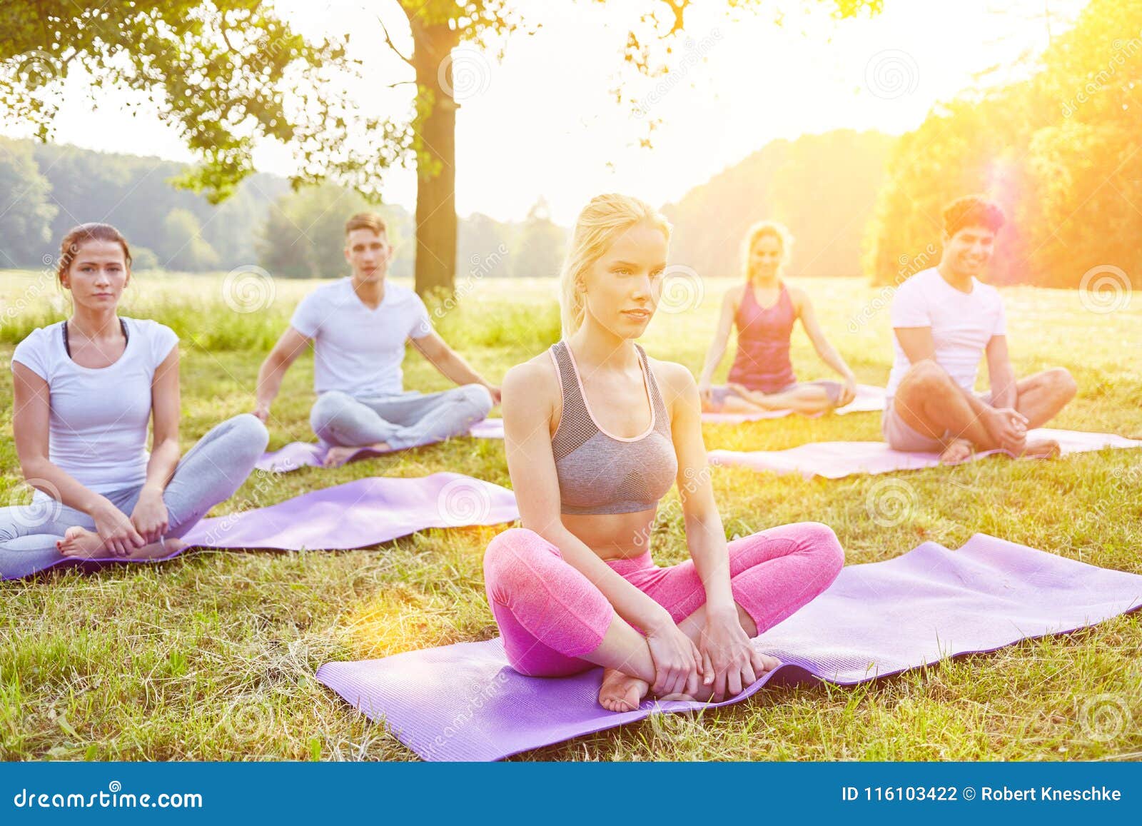 Yoga Group Doing Relaxation Exercise Stock Photo - Image of relaxation ...