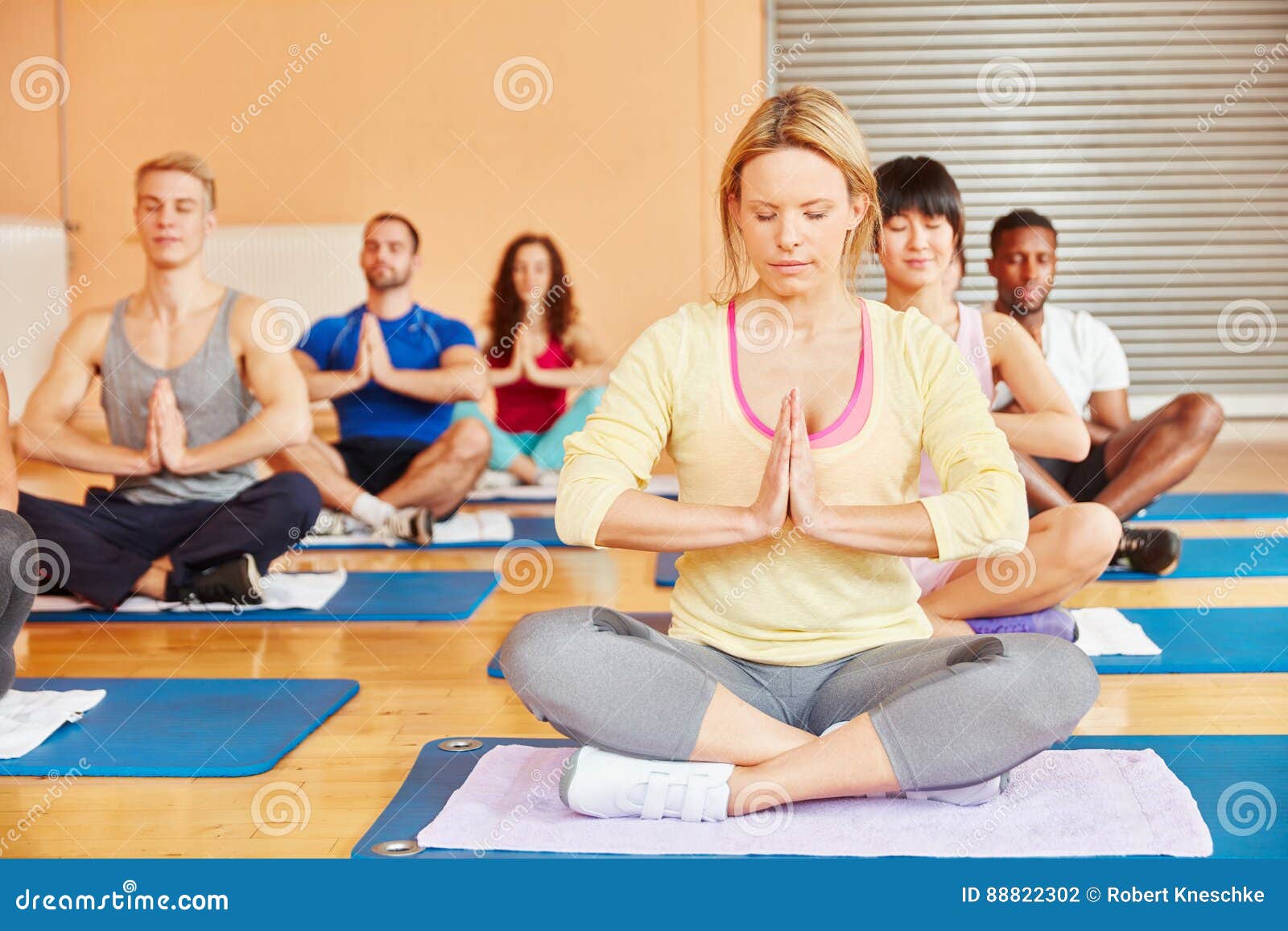 Yoga Group during Meditation Exercise Stock Photo - Image of breathing ...
