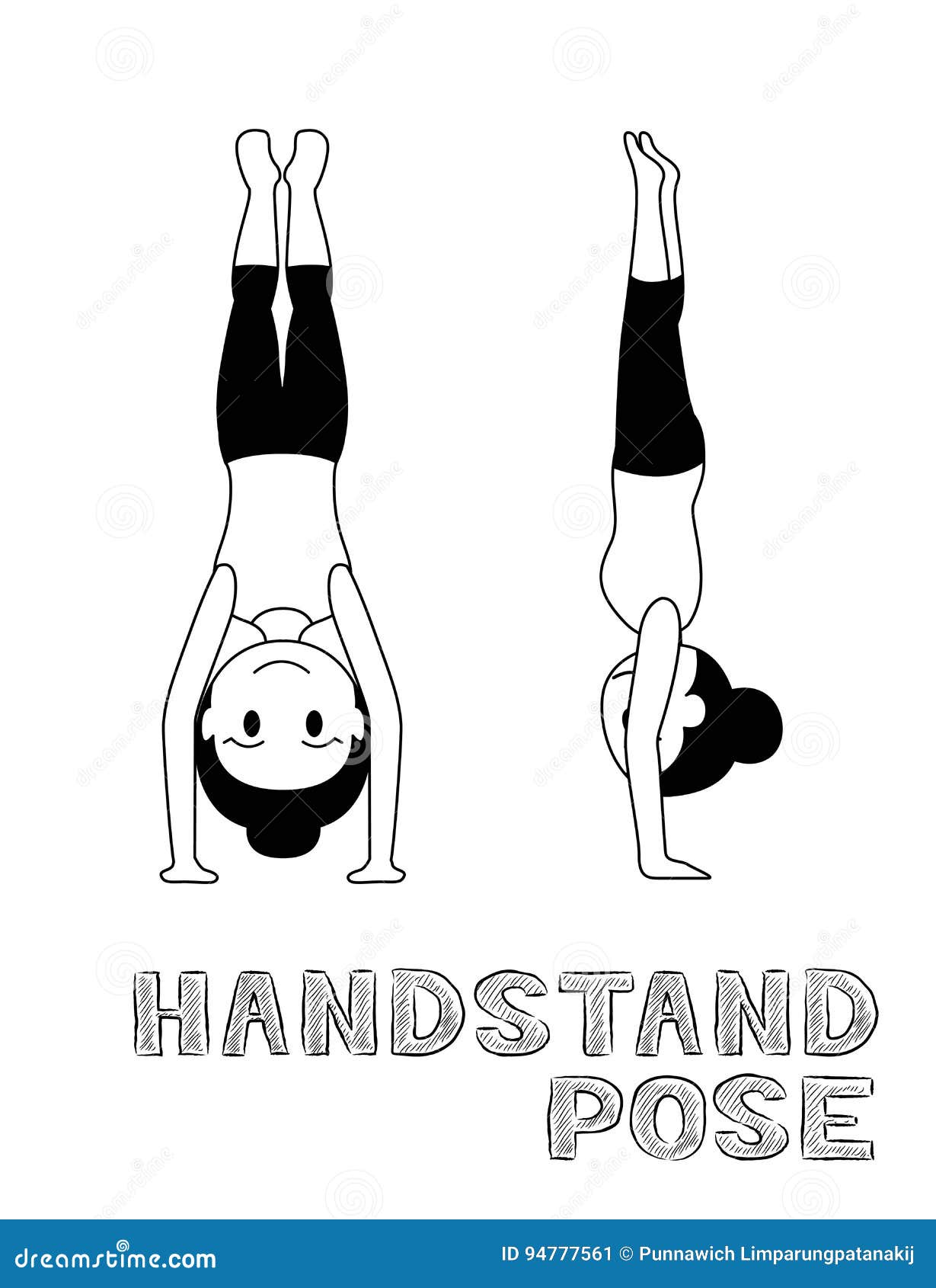 Yoga Handstand Pose Cartoon Vector Illustration Monochrome Stock Vector ...