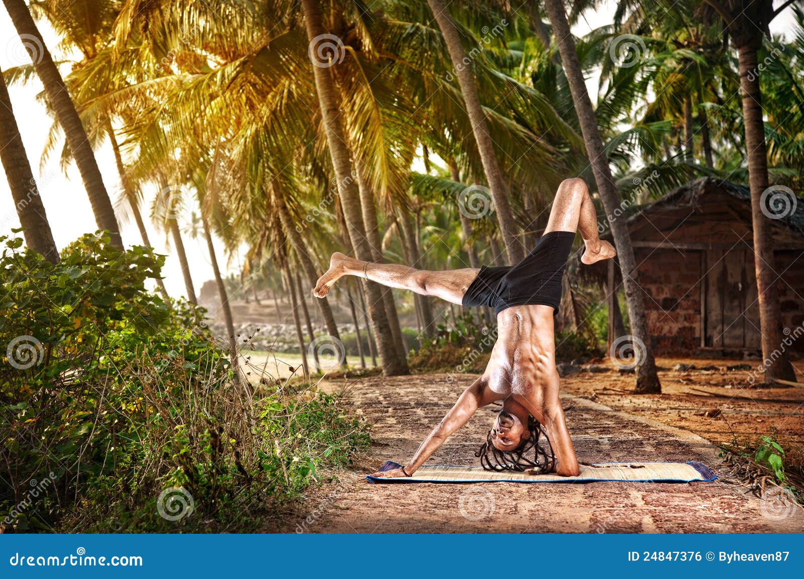 Yoga Handstand Pose in Tropic Stock Photo - Image of nature, india ...