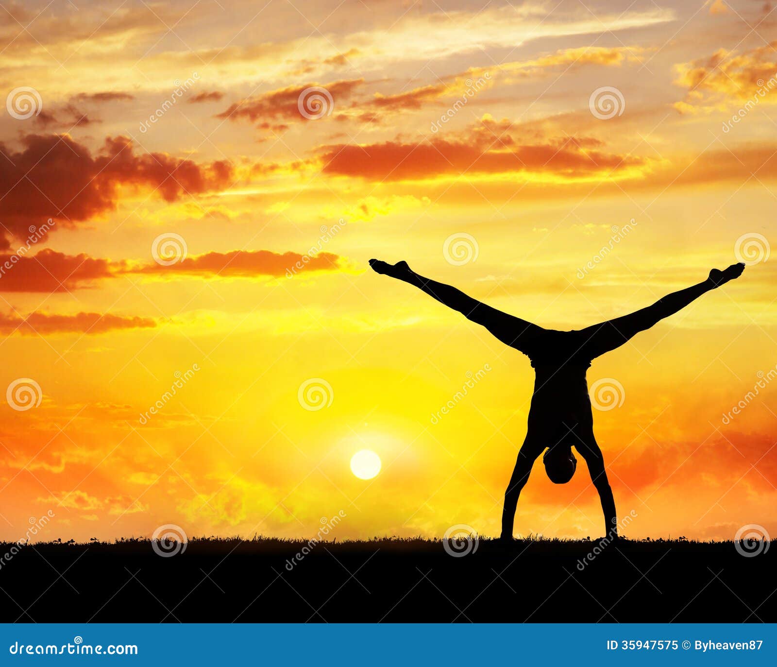 Yoga handstand silhouette stock image. Image of pose - 35947575