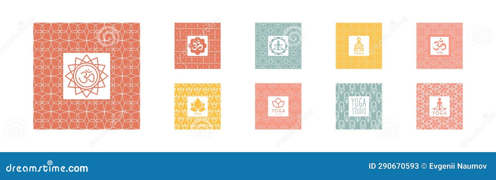 Yoga Icon and Square Emblem with Lotus Zen Symbol Vector Set Stock ...