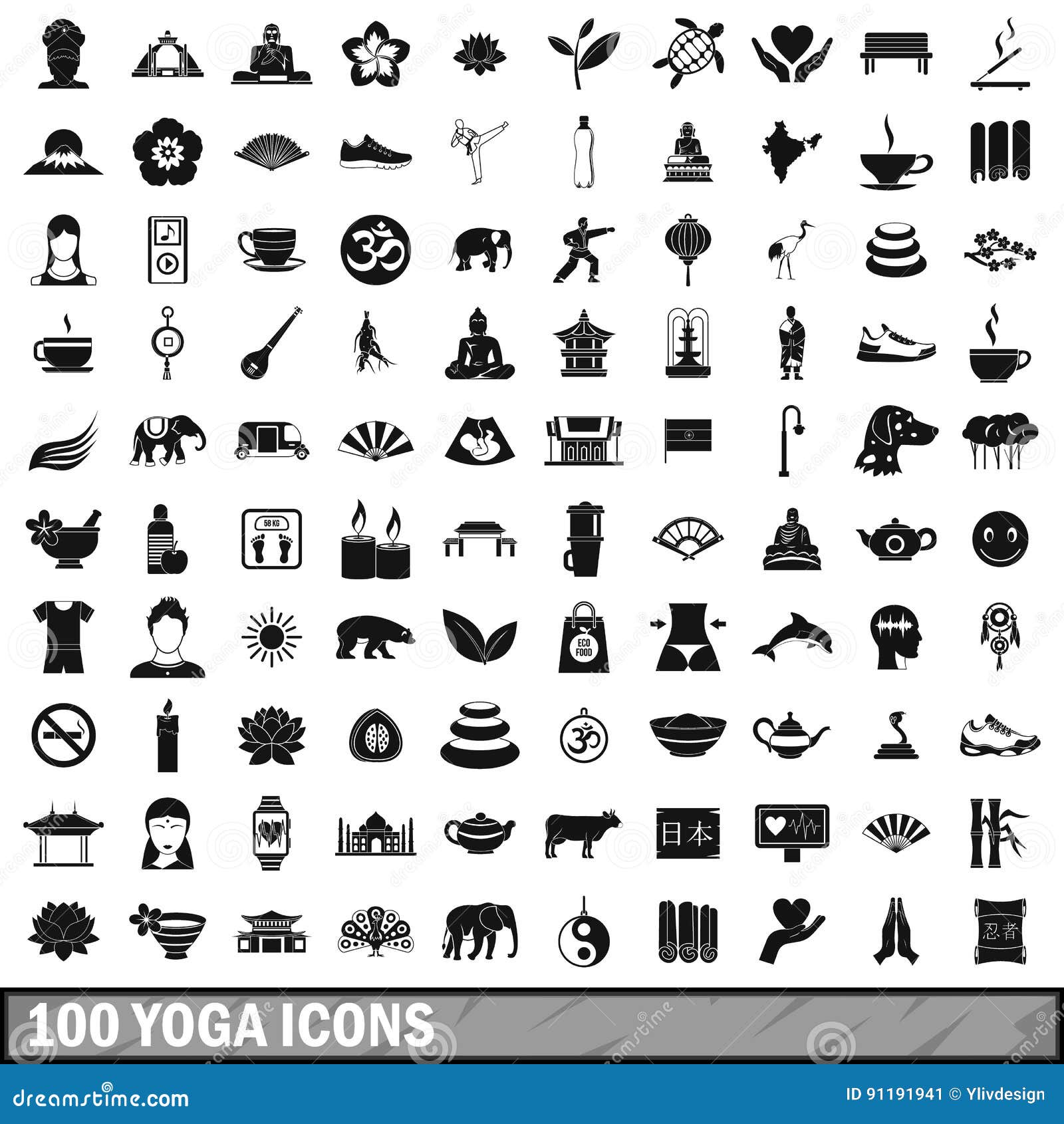 100 Yoga Icons Set, Simple Style Stock Vector - Illustration of park ...