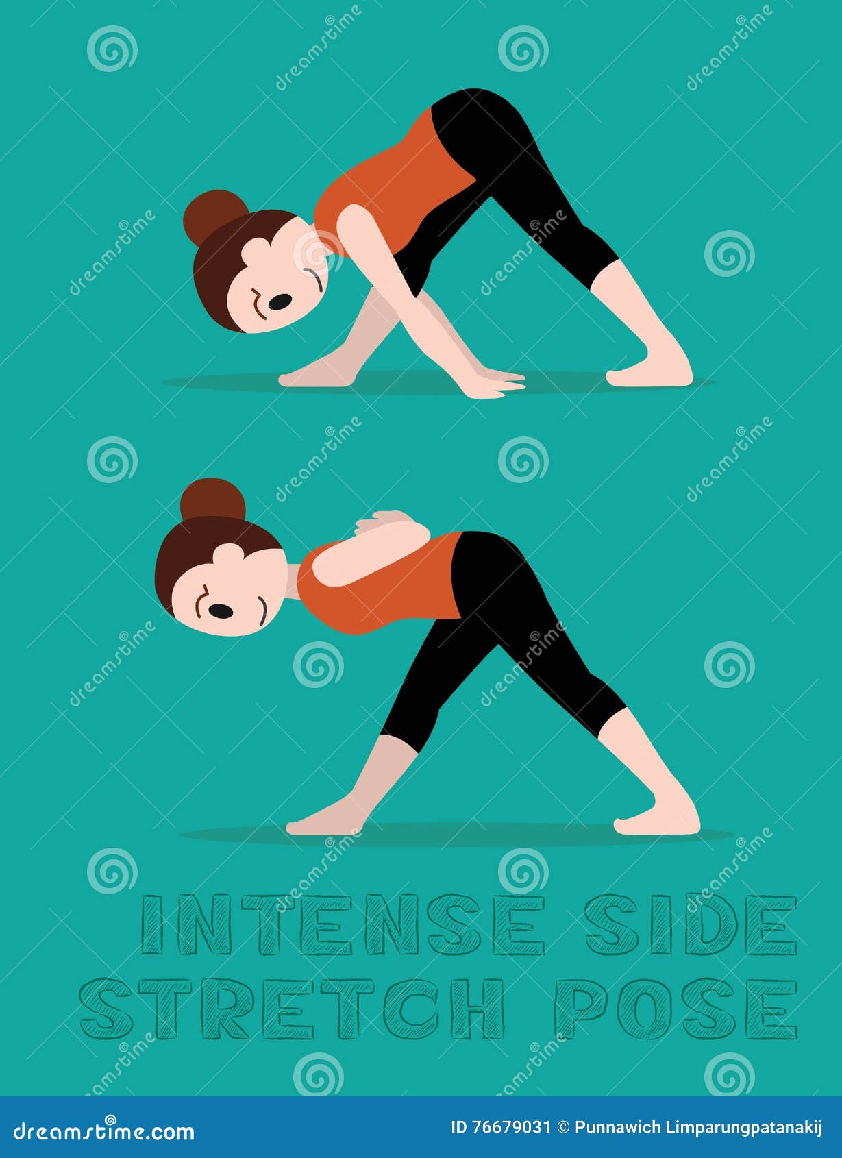 Parsvottanasana Or Intense Side Stretch Pose. Vector | CartoonDealer ...