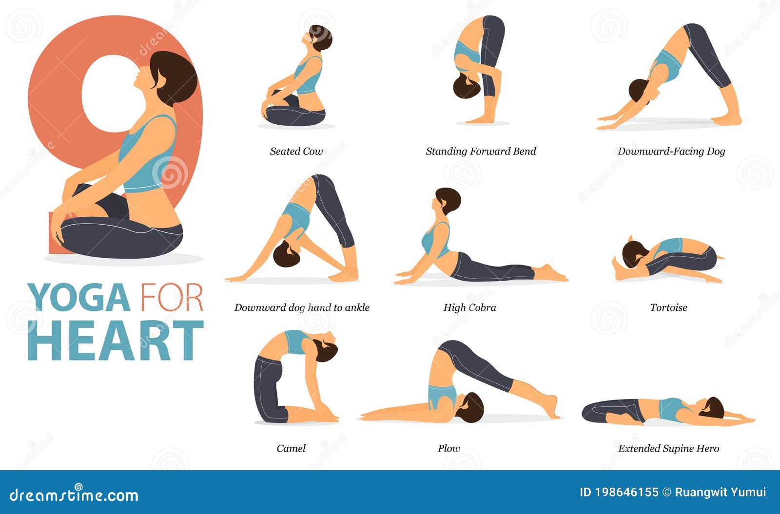 9 Yoga Poses or Asana Posture for Workout in Yoga for Heart Concept ...