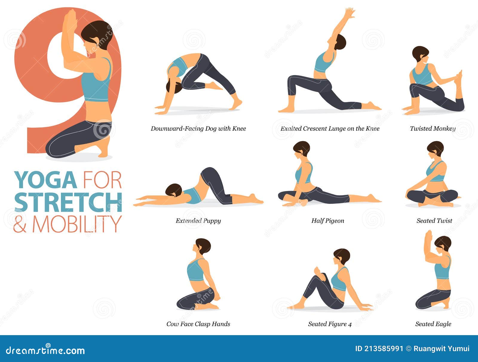 Infographic 9 Yoga Poses for Workout in Concept of Stretch and Mobility ...