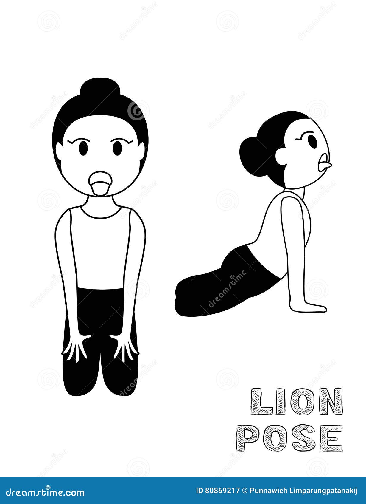 Yoga Lion Pose Cartoon Vector Illustration Monochrome | CartoonDealer ...