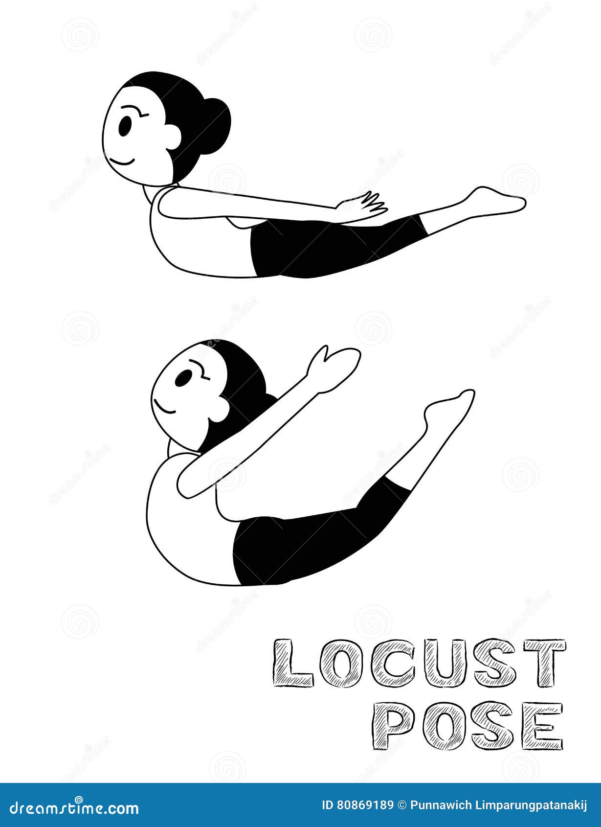 Yoga Locust Pose Cartoon Vector Illustration Monochrome Stock Vector ...