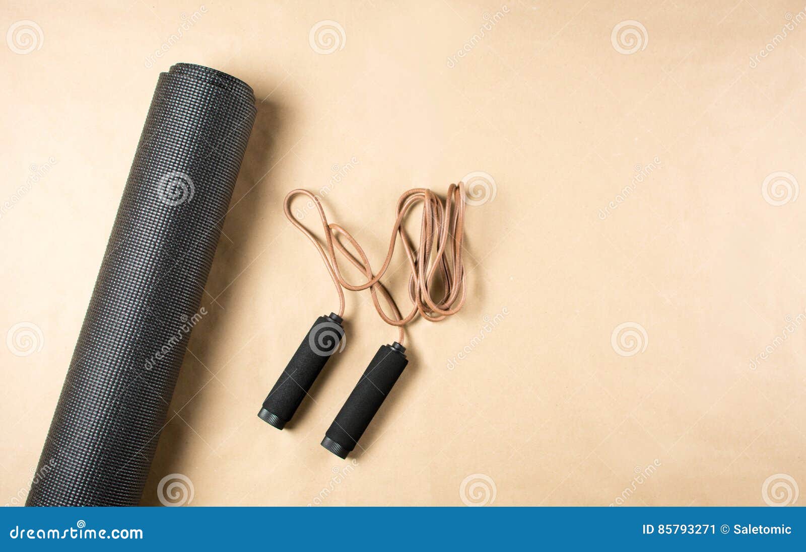 Yoga Mat and Leather Jumping Rope Stock Image - Image of gymnastics ...