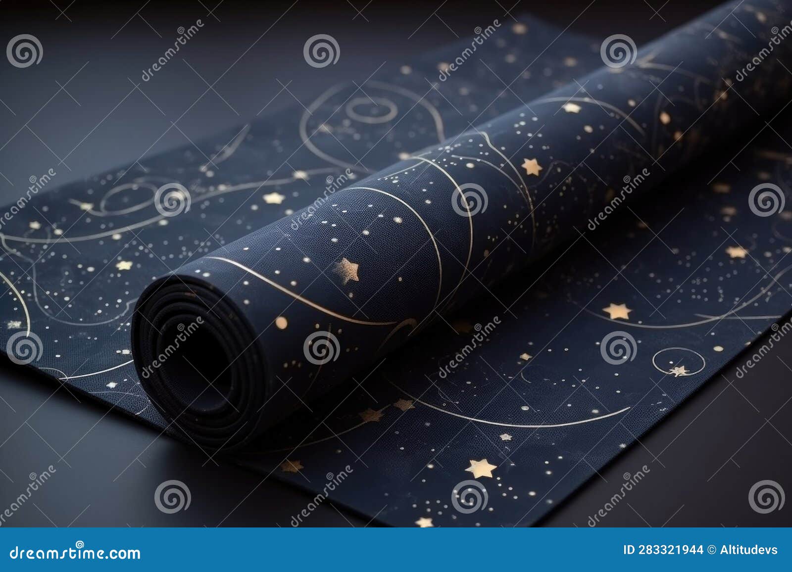 Yoga Mat with Pattern of the Moon and Stars on a Dark Background Stock ...