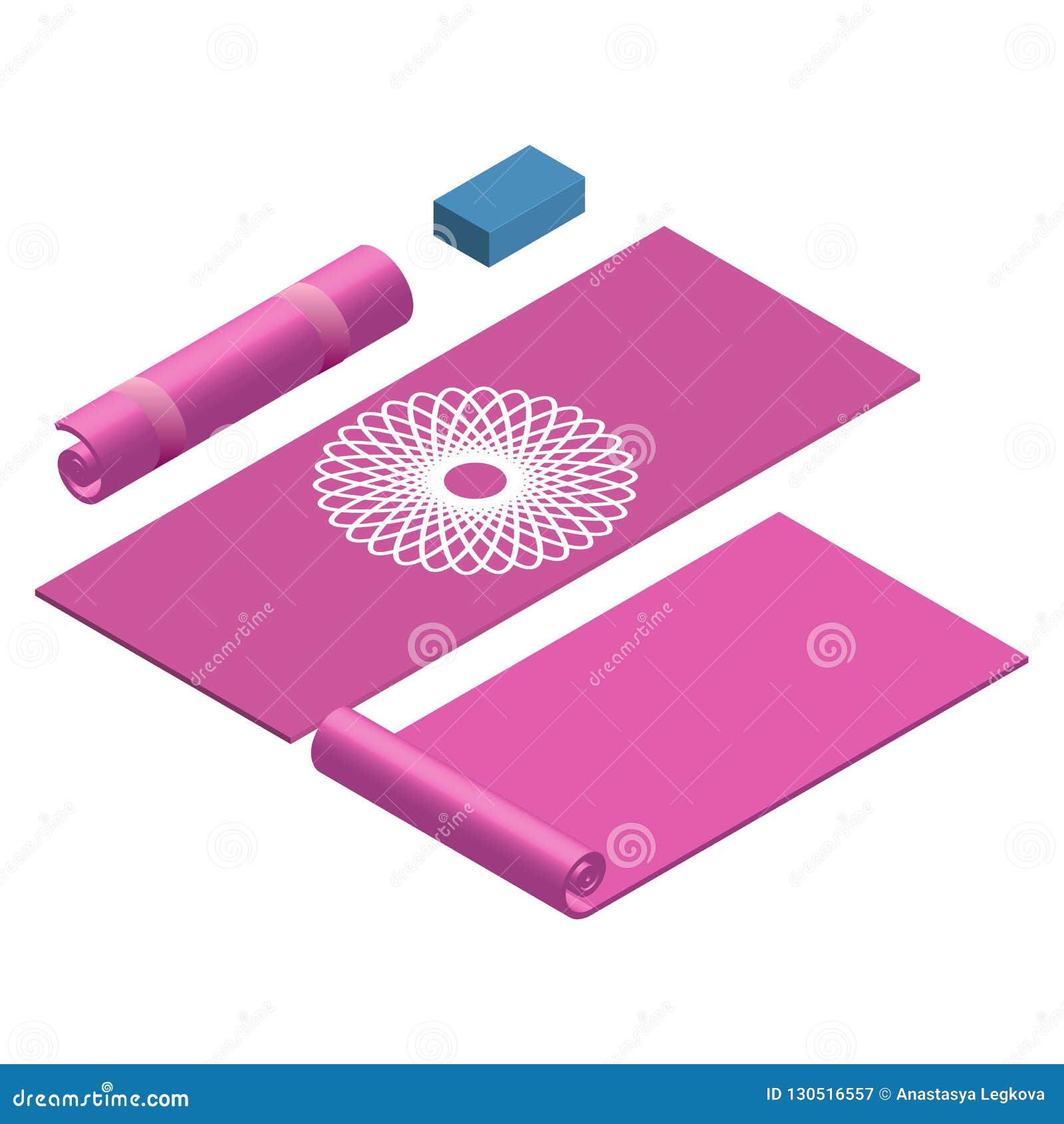 Yoga Mat Rolled and Open Yoga Block in Pink Color Vector Illustration ...