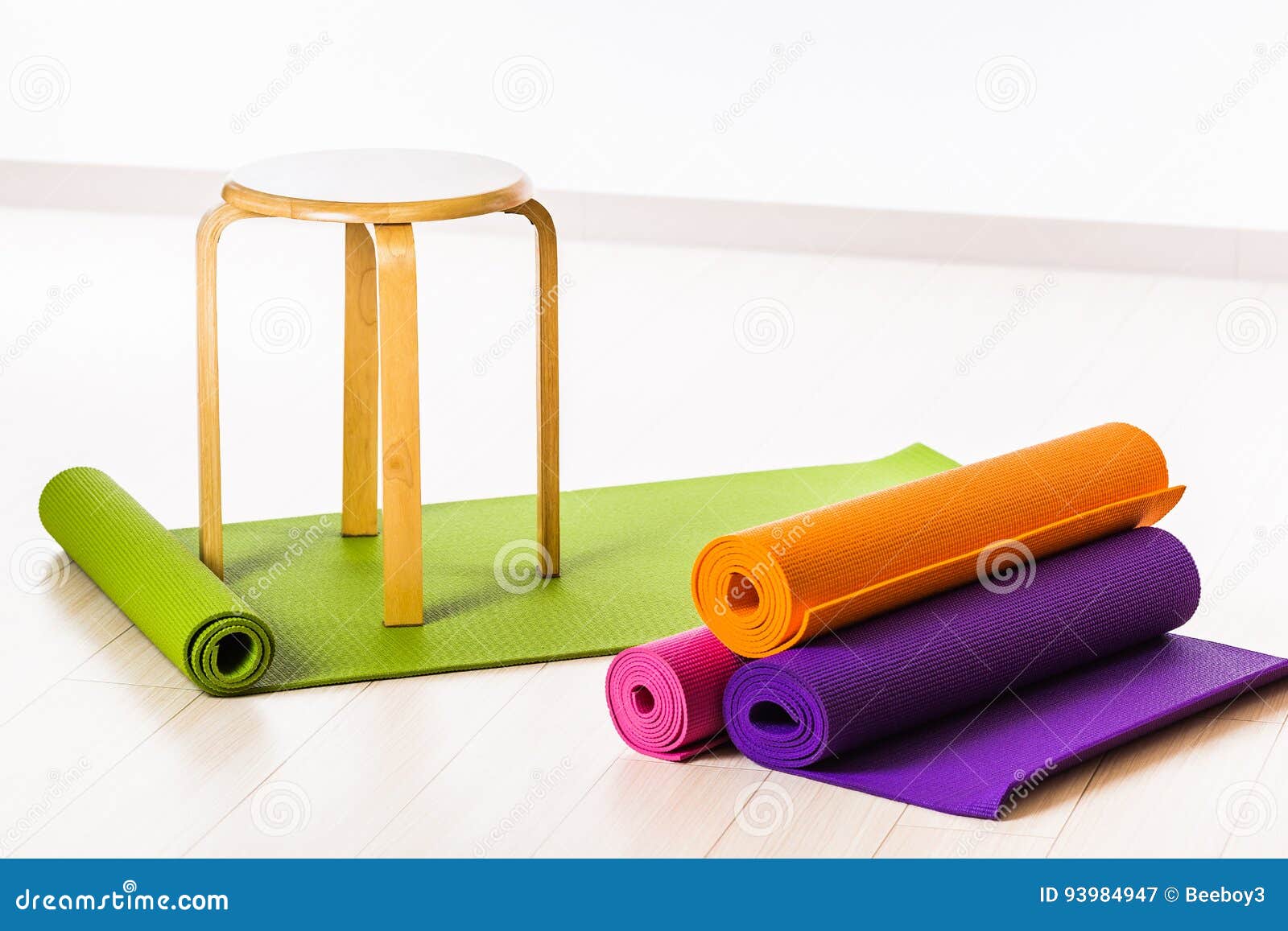 Yoga mats and chairs stock image. Image of stretch, material - 93984947
