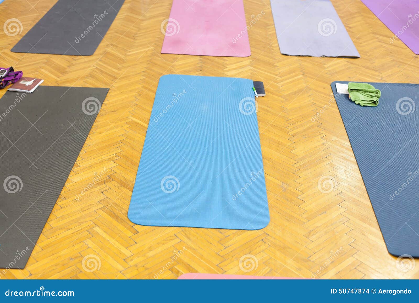 Yoga mats in studio stock photo. Image of interior, indoor - 50747874