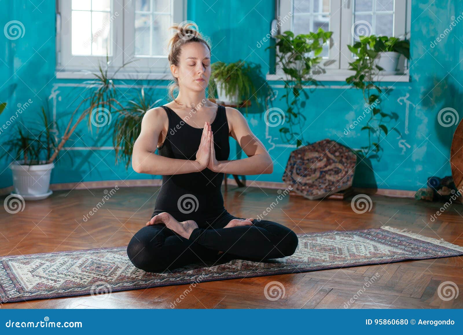 Yoga meditation pose stock photo. Image of exercise, padmasana - 95860680