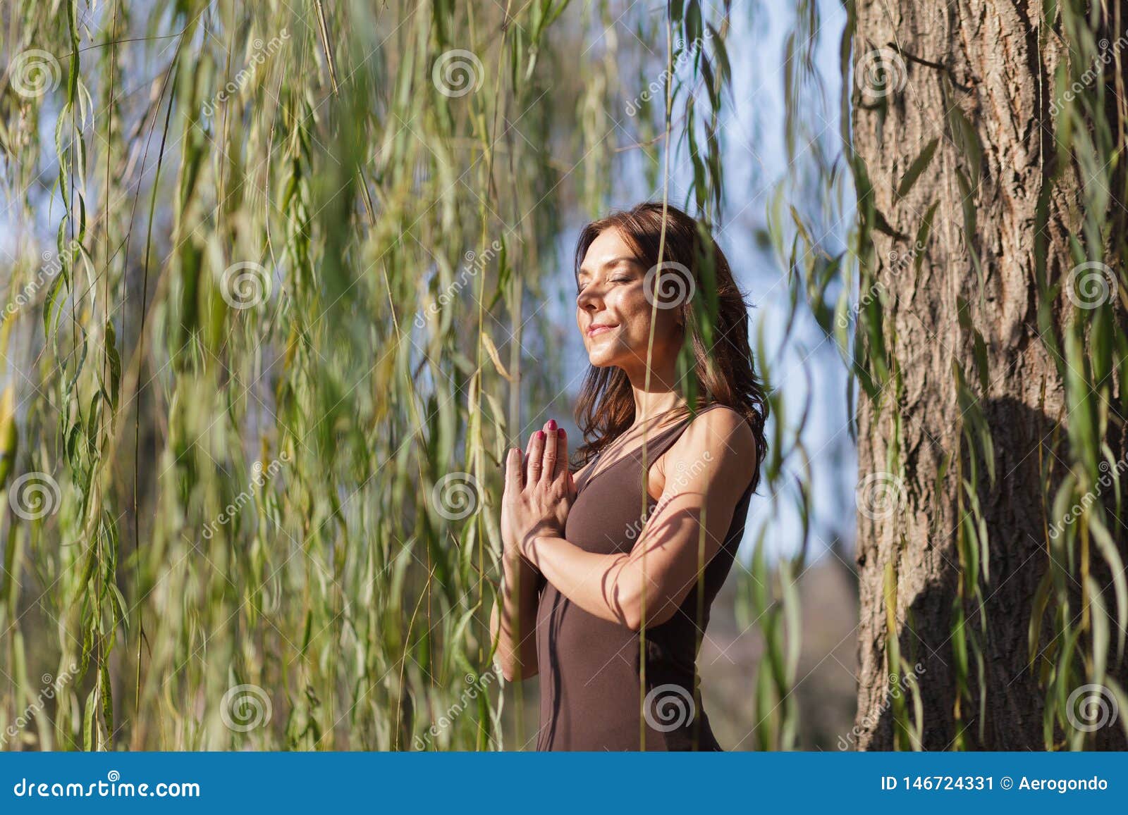 Yoga Meditation Pose Under the Willow Tree Stock Image - Image of adult ...
