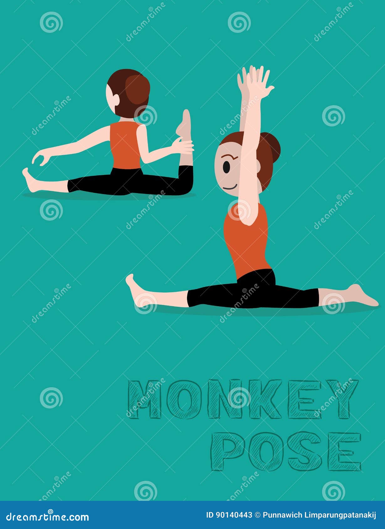 Yoga Monkey Pose Also Called Hanumanasana Cartoon Vector ...