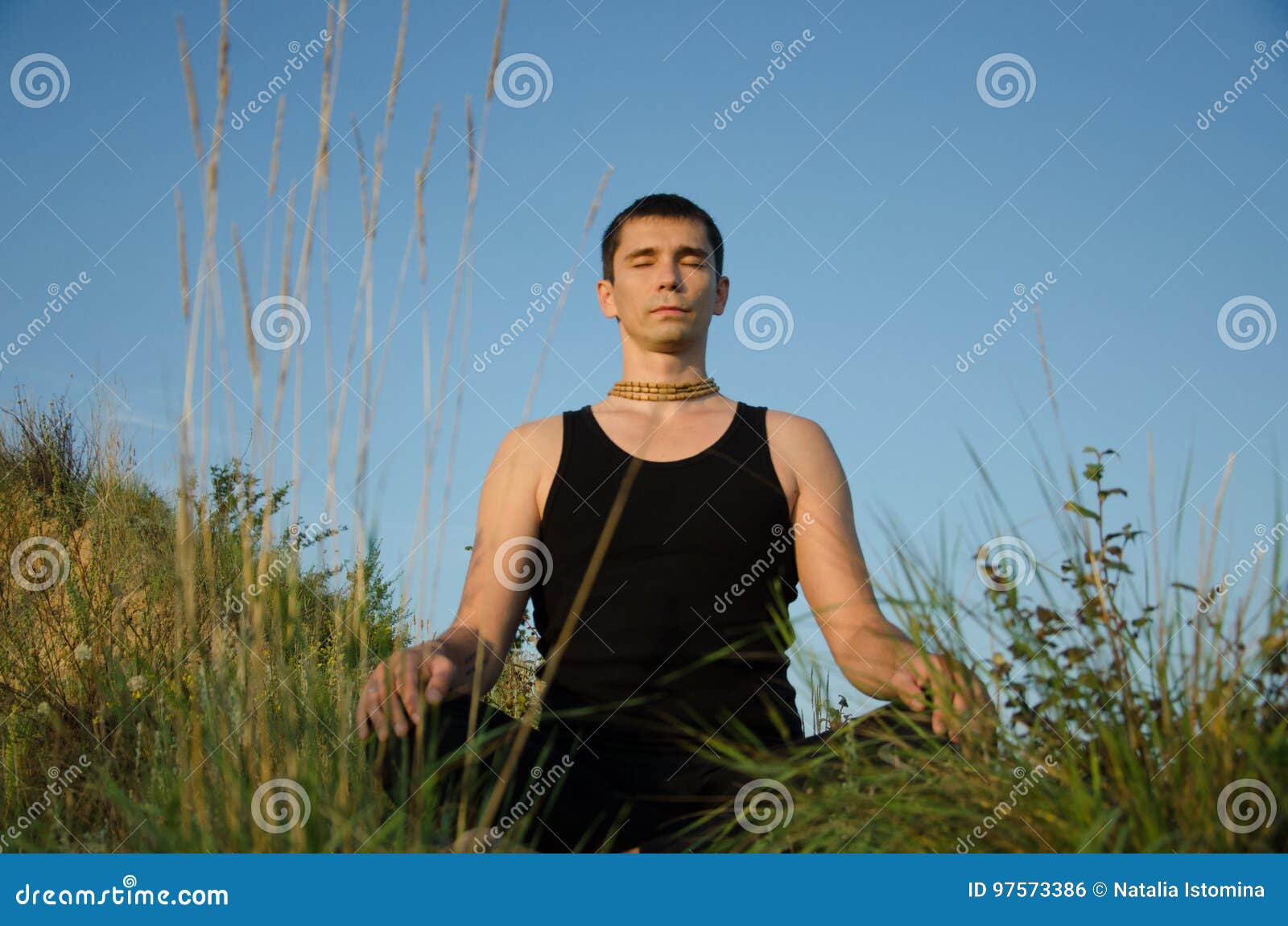 Yoga on the nature stock photo. Image of balance, harmony - 97573386