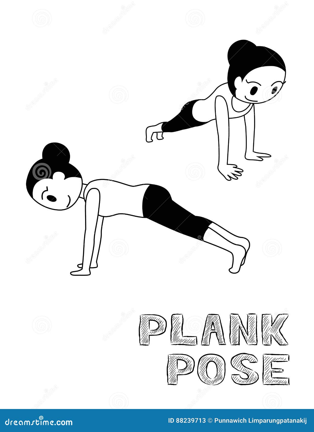 Yoga Plank Pose Cartoon Vector Illustration Monochrome Stock Vector ...