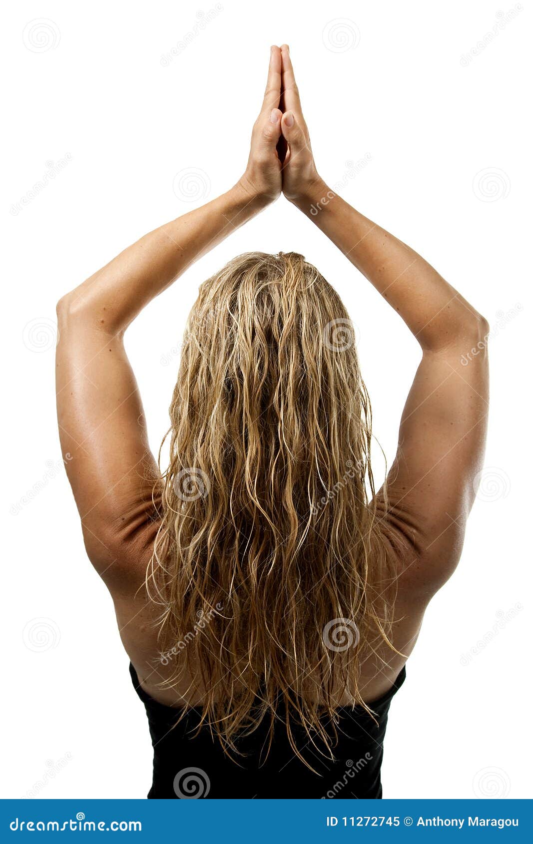 Yoga Pose, Back of Blond Woman Standing Stock Image - Image of outfit ...