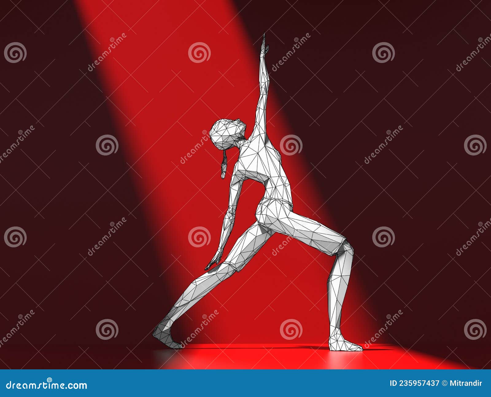 Yoga Pose - Low Polygon Girl Stands in a Yoga Pose Under a Ray of Light ...