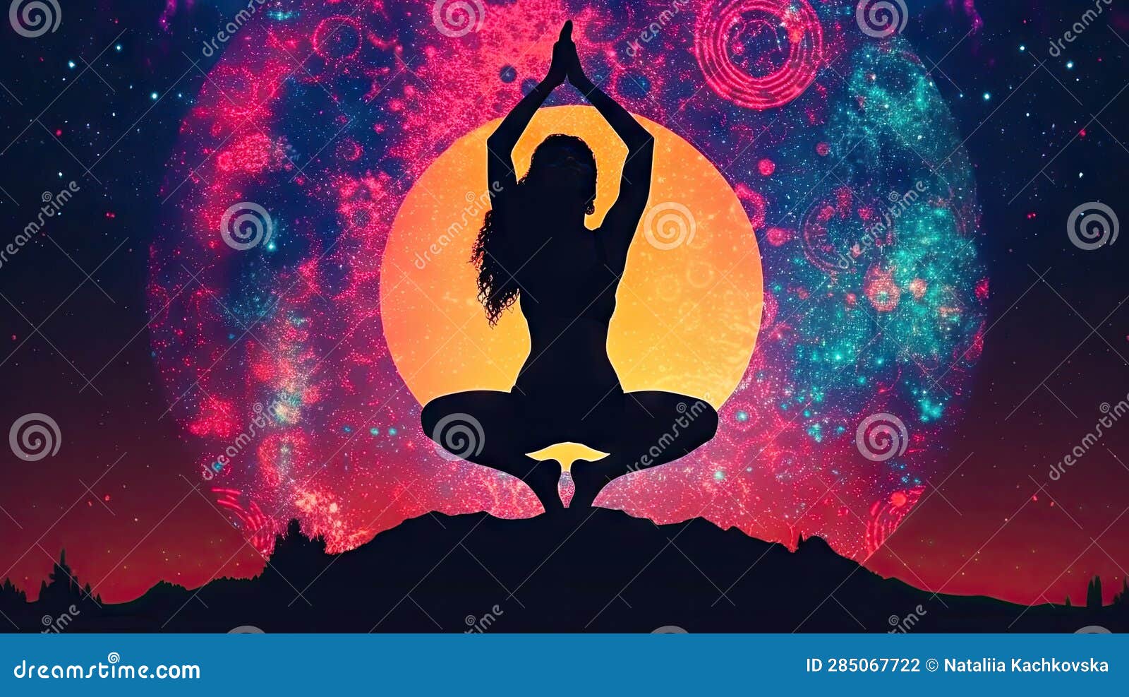 Yoga Pose in Psychedelic Neon Circle Stock Illustration - Illustration ...