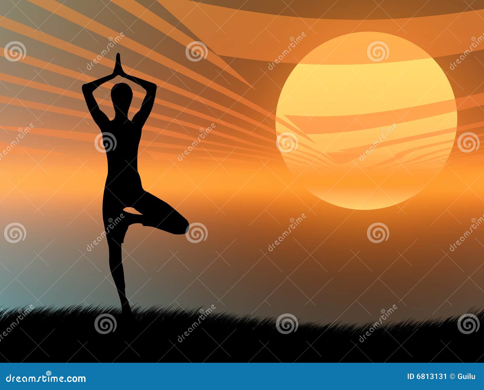 Yoga pose at sunset stock illustration. Illustration of health - 6813131