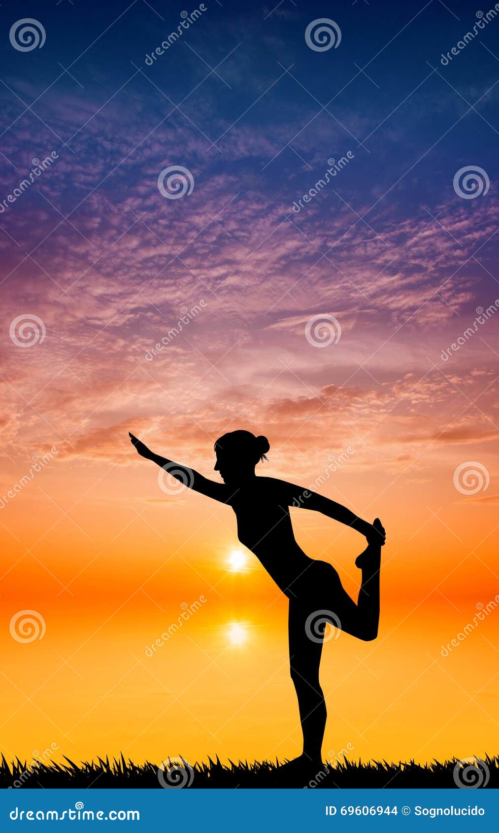 Yoga pose at sunset stock illustration. Illustration of heart - 69606944