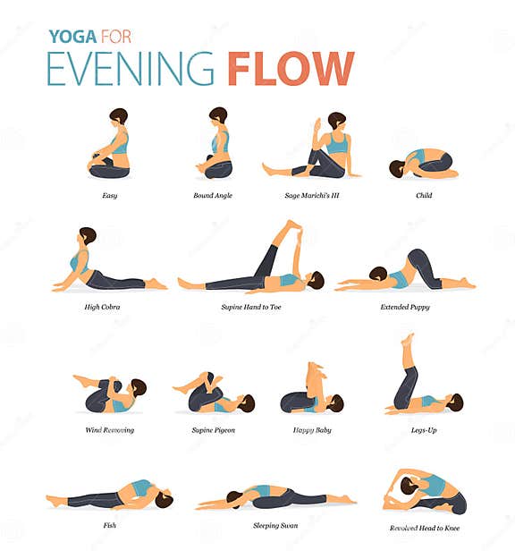 16 Yoga Poses Or Asana Posture For Workout In Evening Flow Concept
