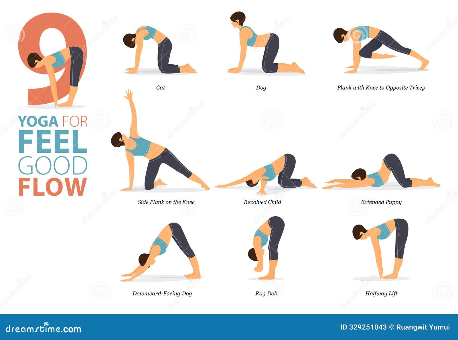 9 Yoga Poses Or Asana Posture For Workout In Feel Good Flow Concept