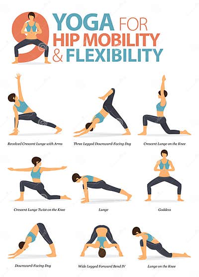 9 Yoga Poses Or Asana Posture For Workout In Hip Flexibility Concept