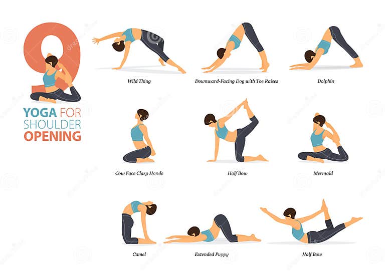 9 Yoga Poses Or Asana Posture For Workout In Shoulder Opening Concept