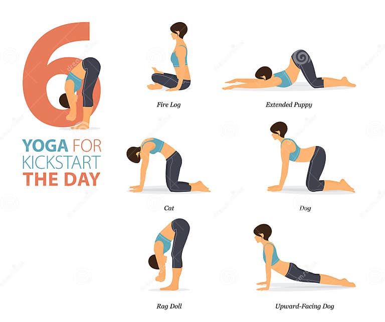 6 Yoga Poses Or Asana Posture For Workout In Start The Day Concept