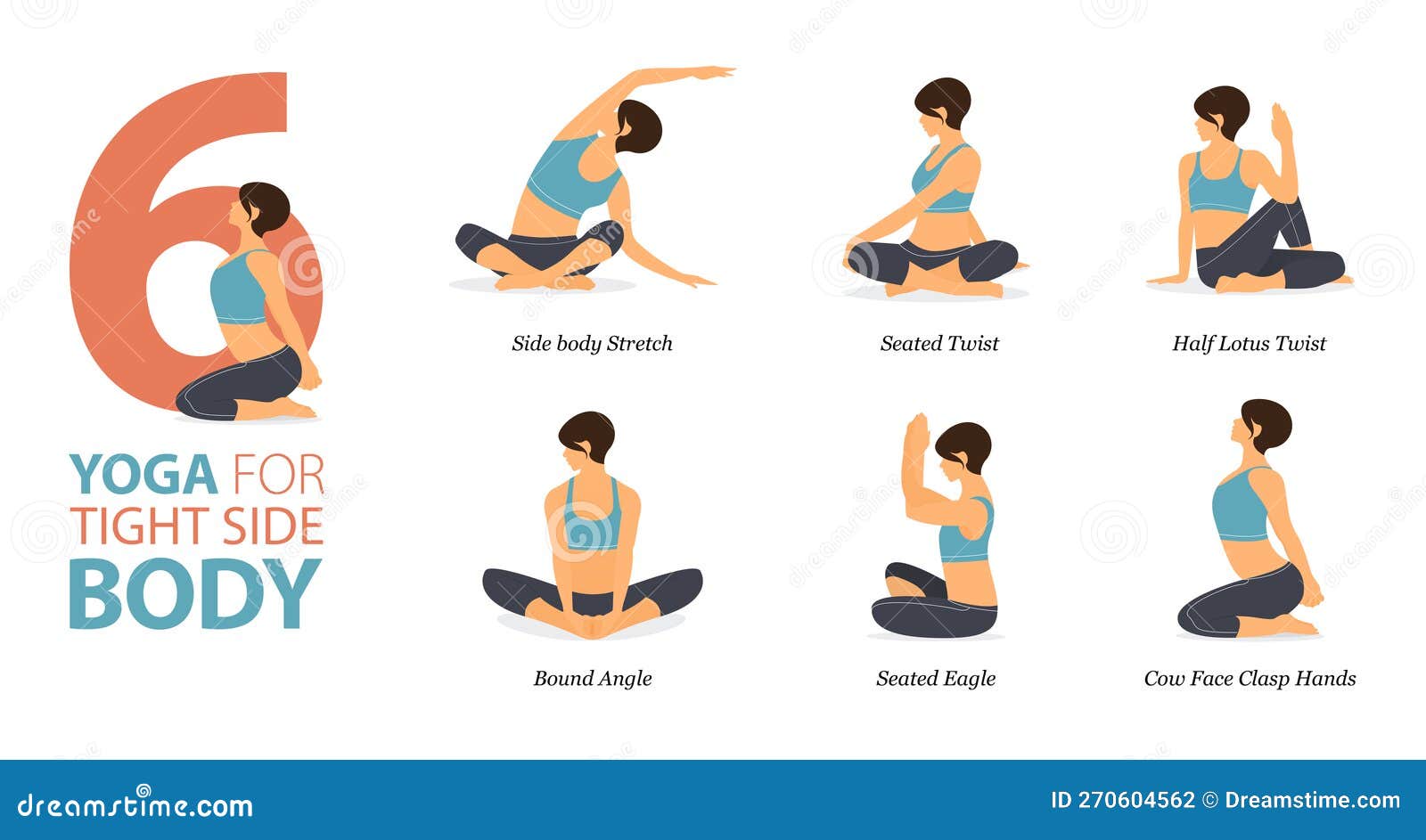 6 Yoga Poses Or Asana Posture For Workout In Tight Side Body Concept