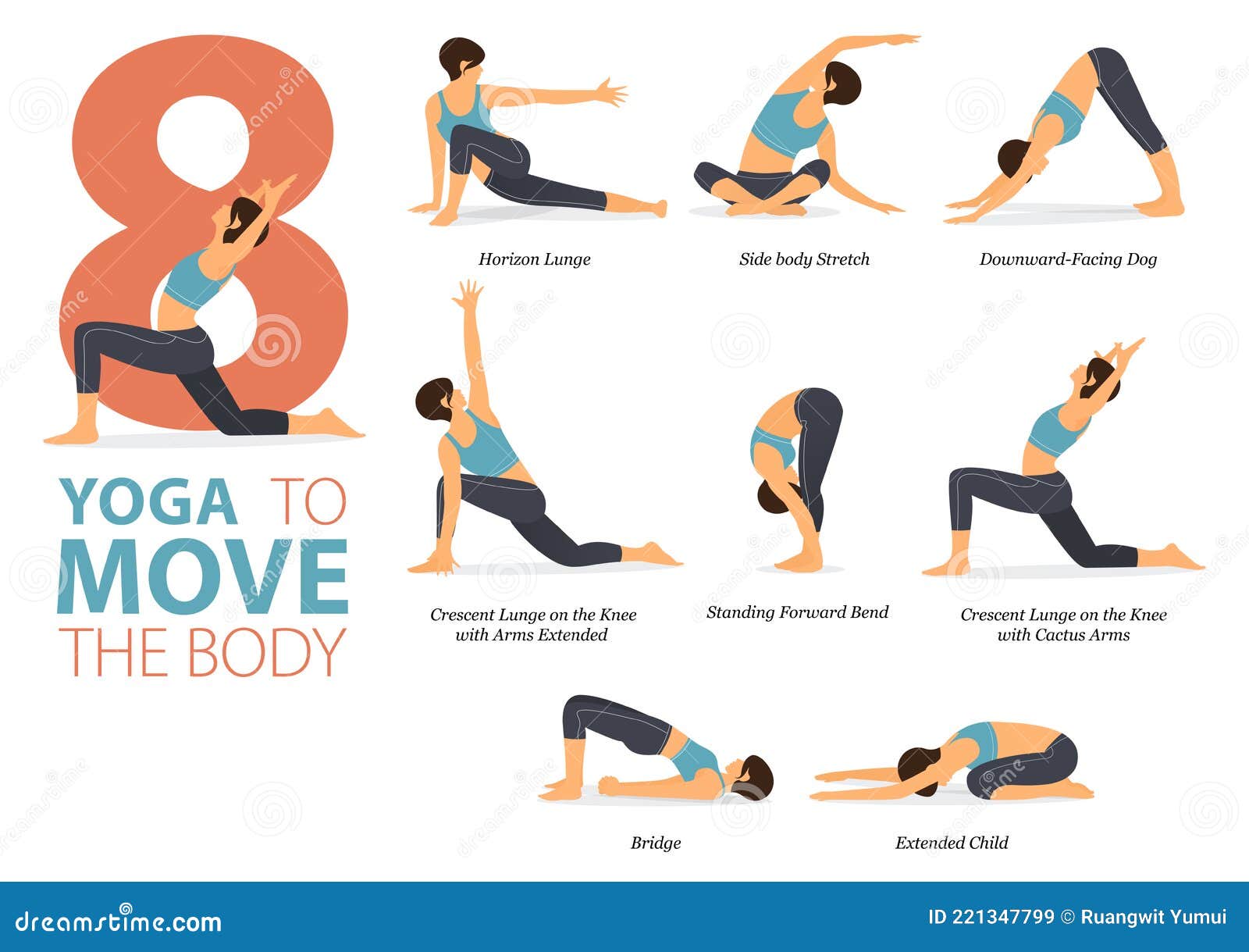 8 Yoga Poses Or Asana Posture For Workout In Yoga To Move Body Concept