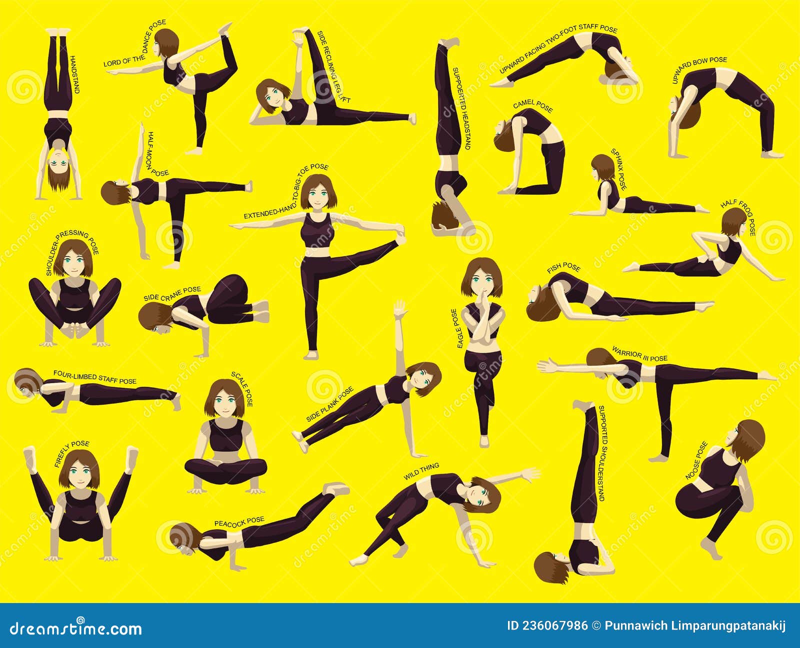 Yoga Poses with Pose Name Cartoon Character Set 2 Stock Vector ...