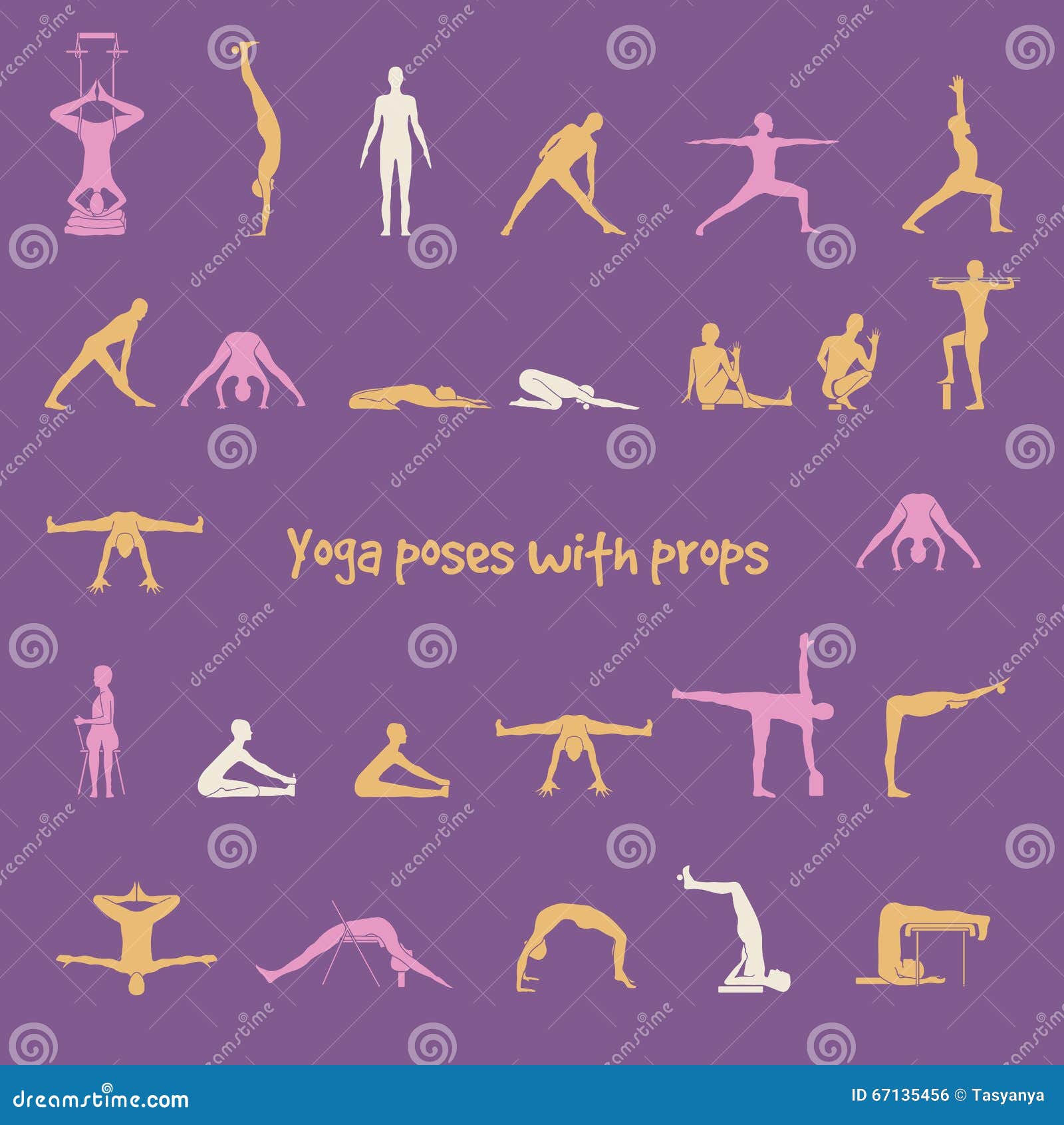Yoga Poses with Props in Vector. Stock Vector - Illustration of ...