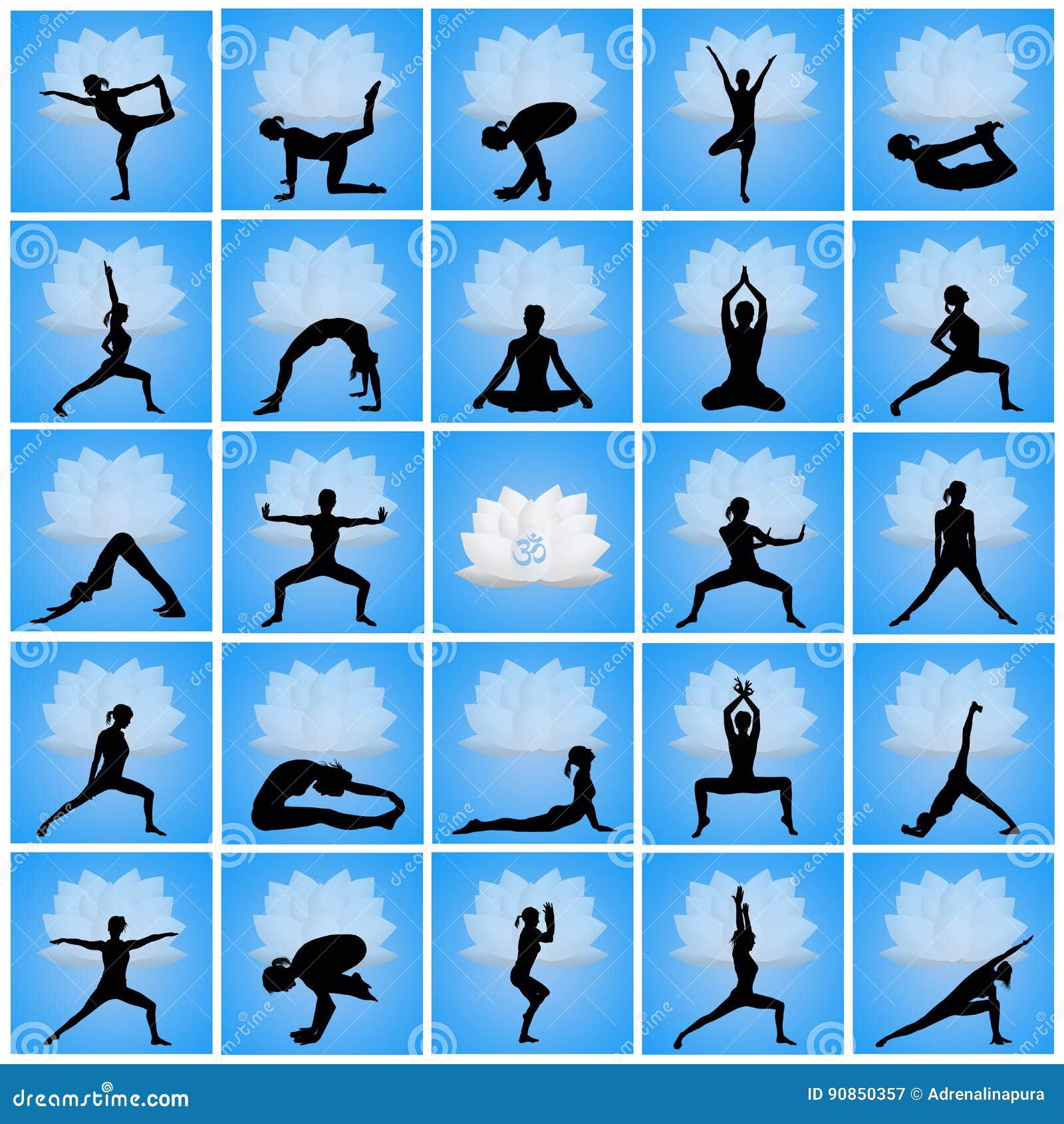 Yoga poses scheme stock illustration. Illustration of discipline - 90850357