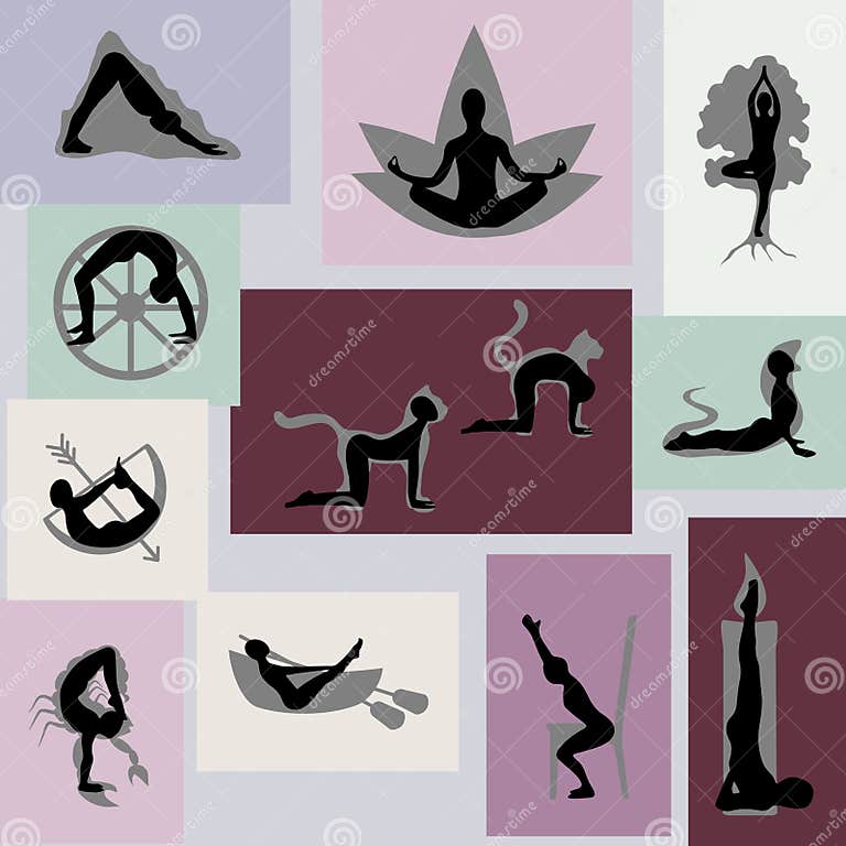Yoga Poses Set with Visualization Stock Vector - Illustration of flat ...
