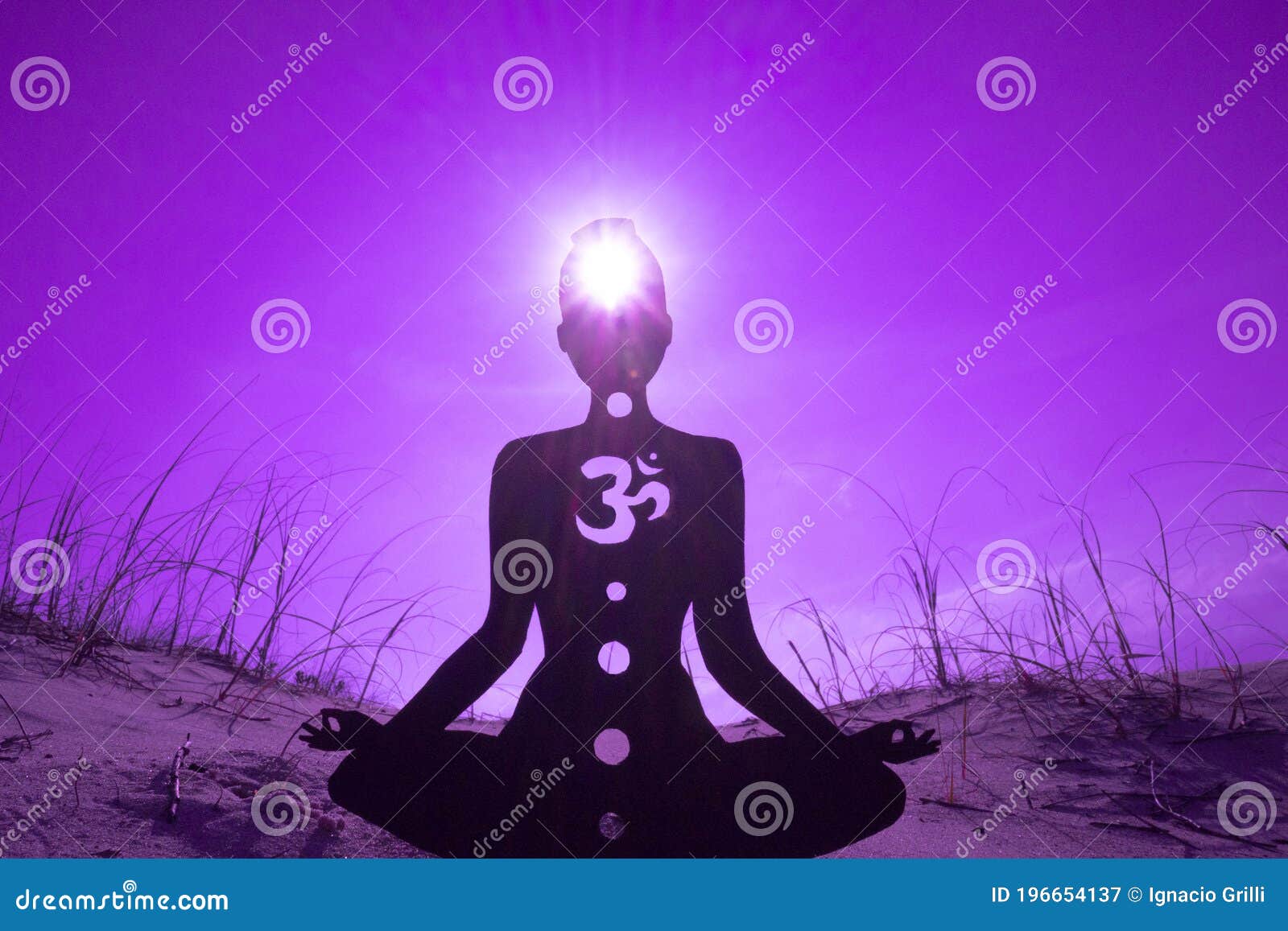 Yoga Position Silhouette in Contrasting Sun, Crown Chakra Stock Image ...