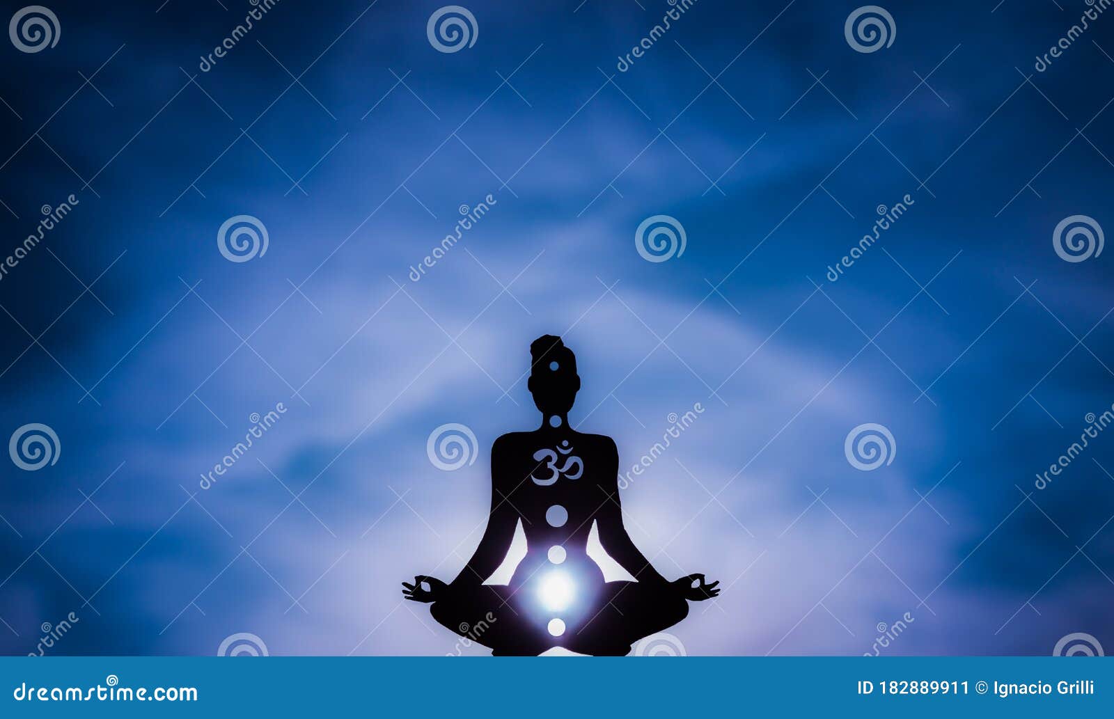 Yoga Position Silhouette in Contrasting Sun, Third Eye Chakra Stock ...