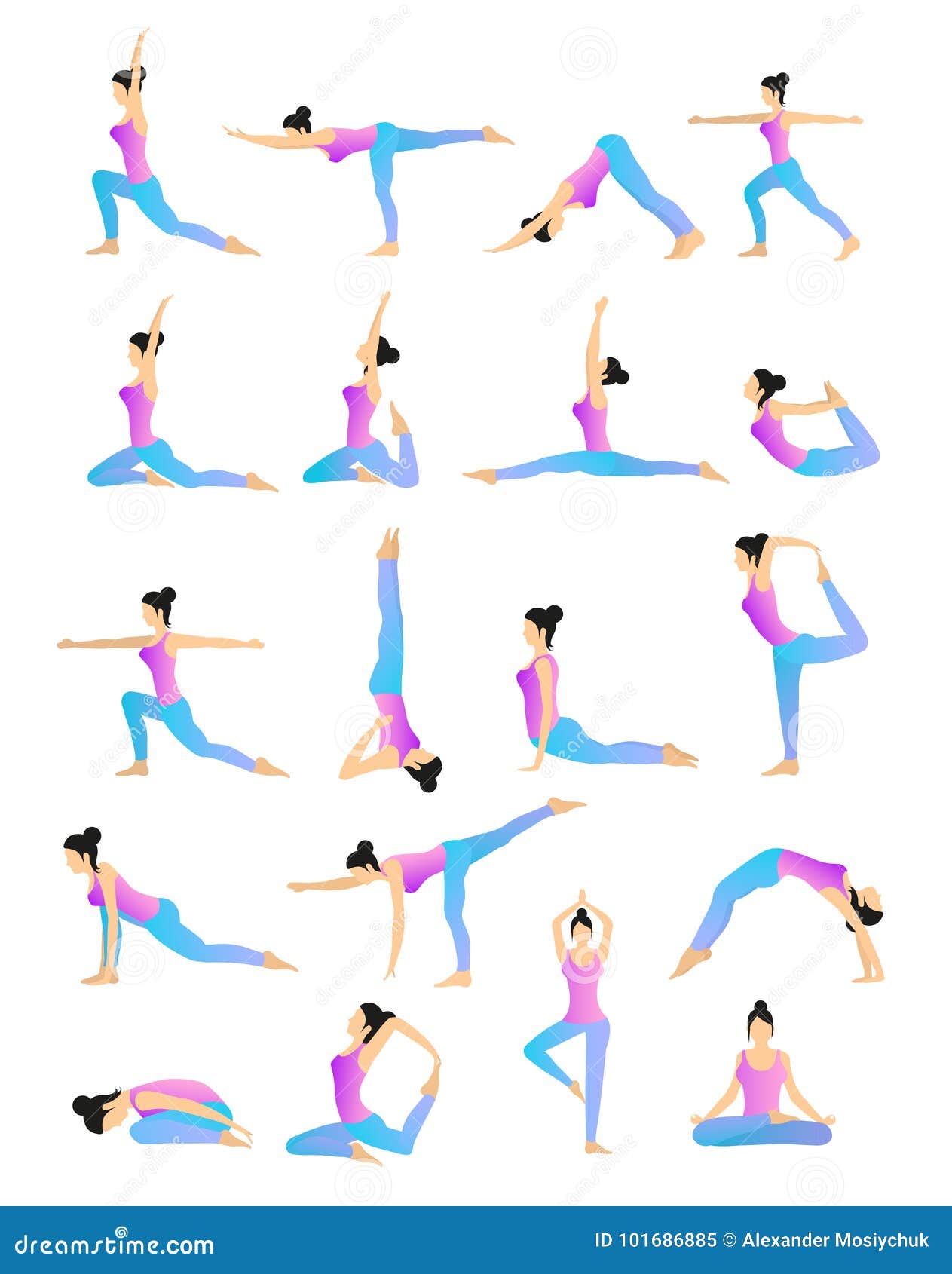 Yoga Position Vector Set. stock vector. Illustration of girl - 101686885