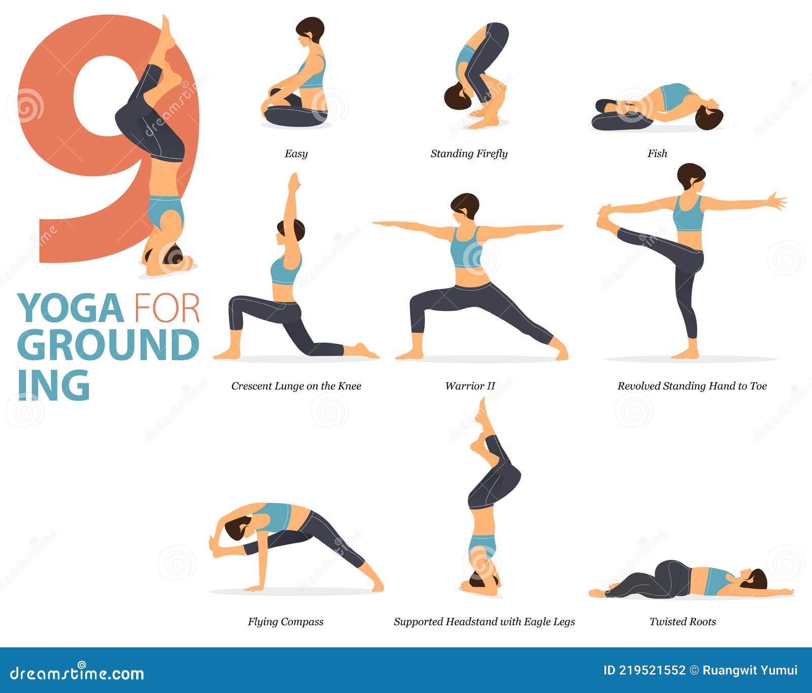 9 Yoga Poses or Asana Posture for Workout in Yoga for Grounding Concept ...