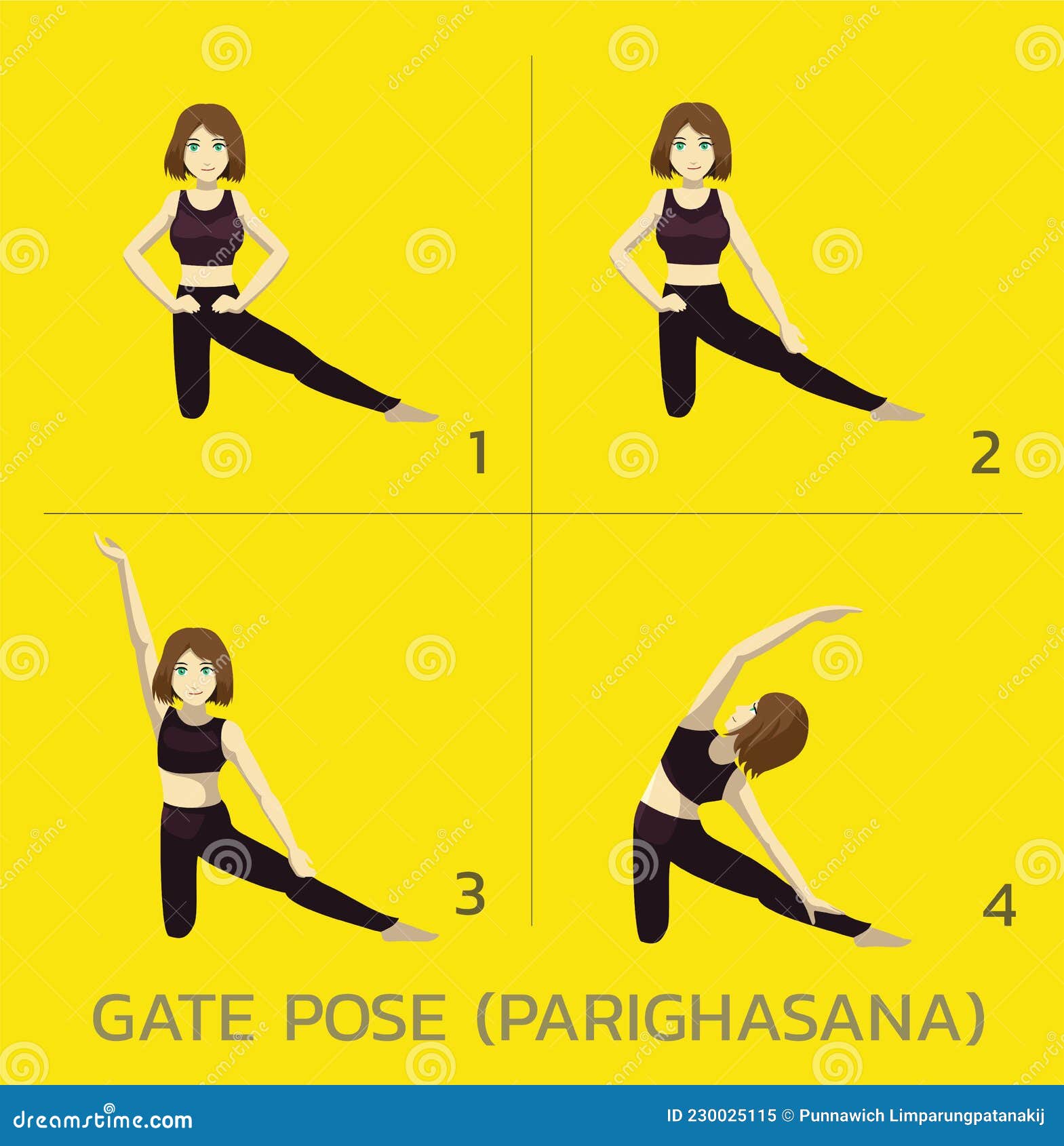 Gate Pose Parighasana Yoga Manga Tutorial How Cartoon Vector ...
