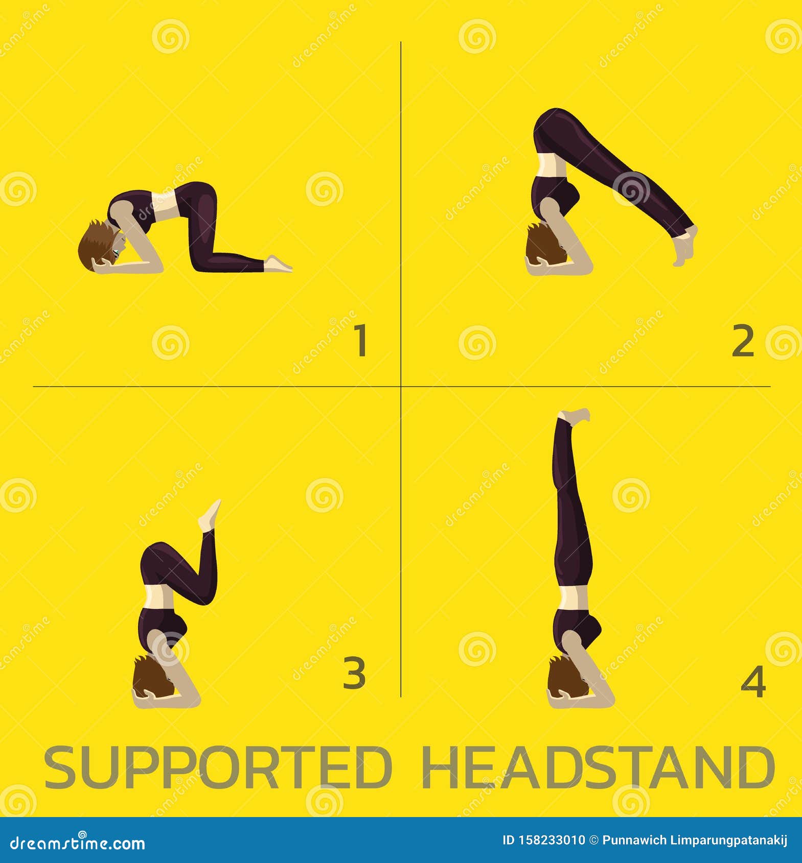 Supported Headstand Yoga Manga Tutorial How Cartoon Vector Illustration ...