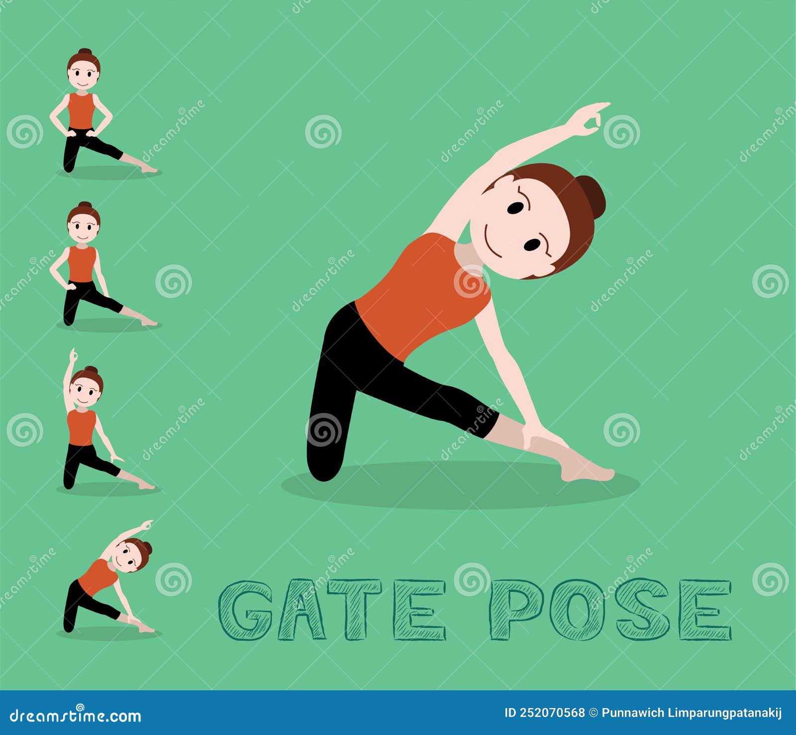 Yoga Tutorial Gate Pose Cartoon Vector Illustration Stock Vector ...