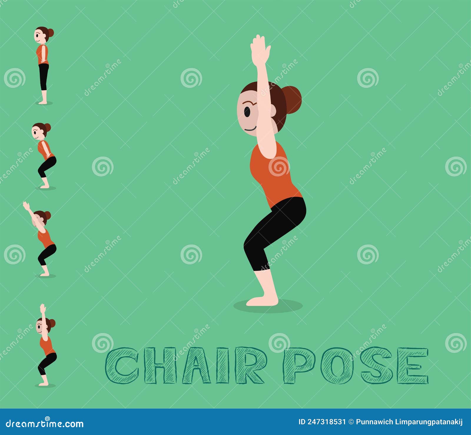 Yoga Tutorial Chair Pose Cute Cartoon Vector Illustration Stock Vector Illustration Of