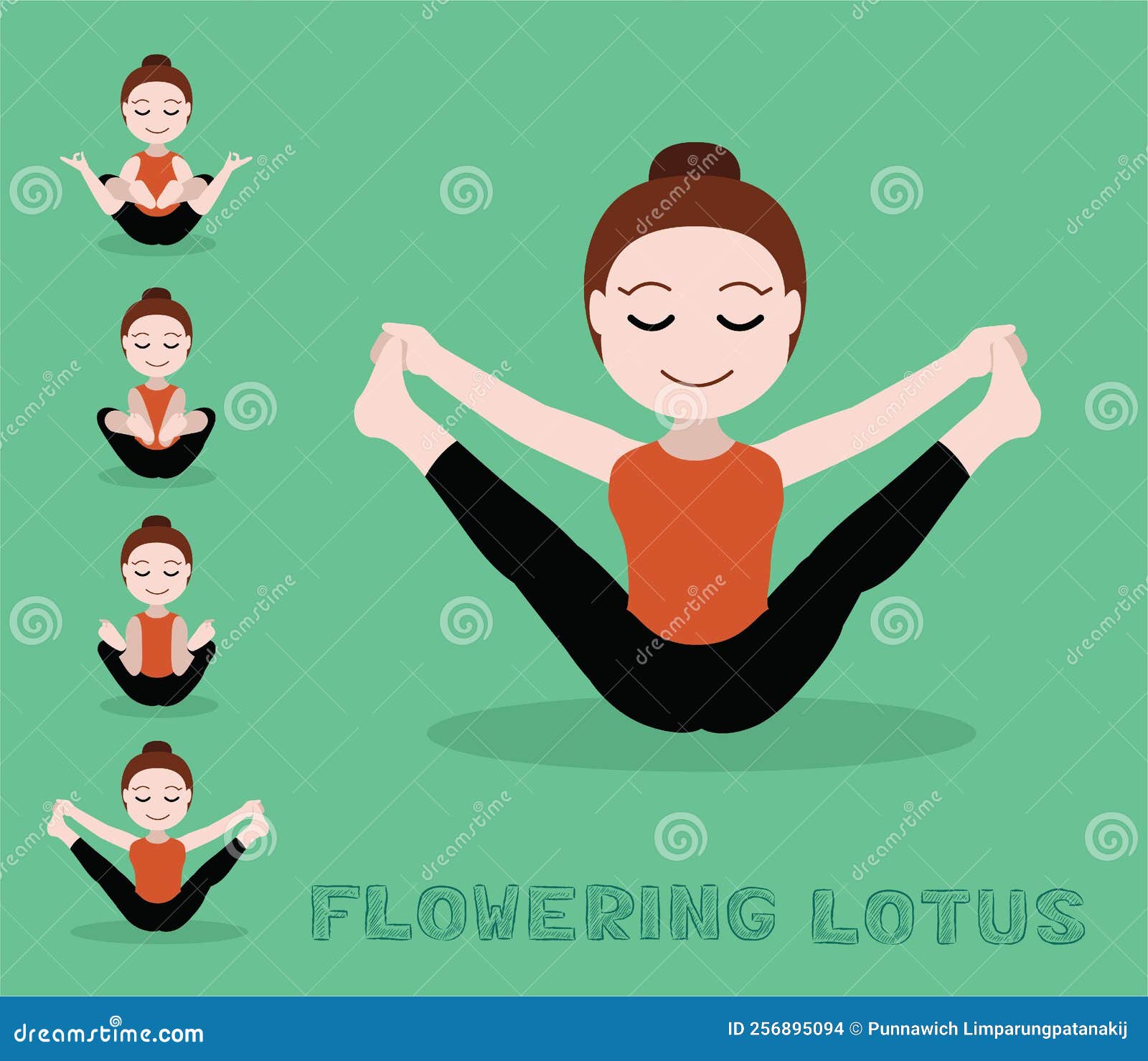 Yoga Tutorial Flowering Lotus Pose Cartoon Vector Illustration Stock ...